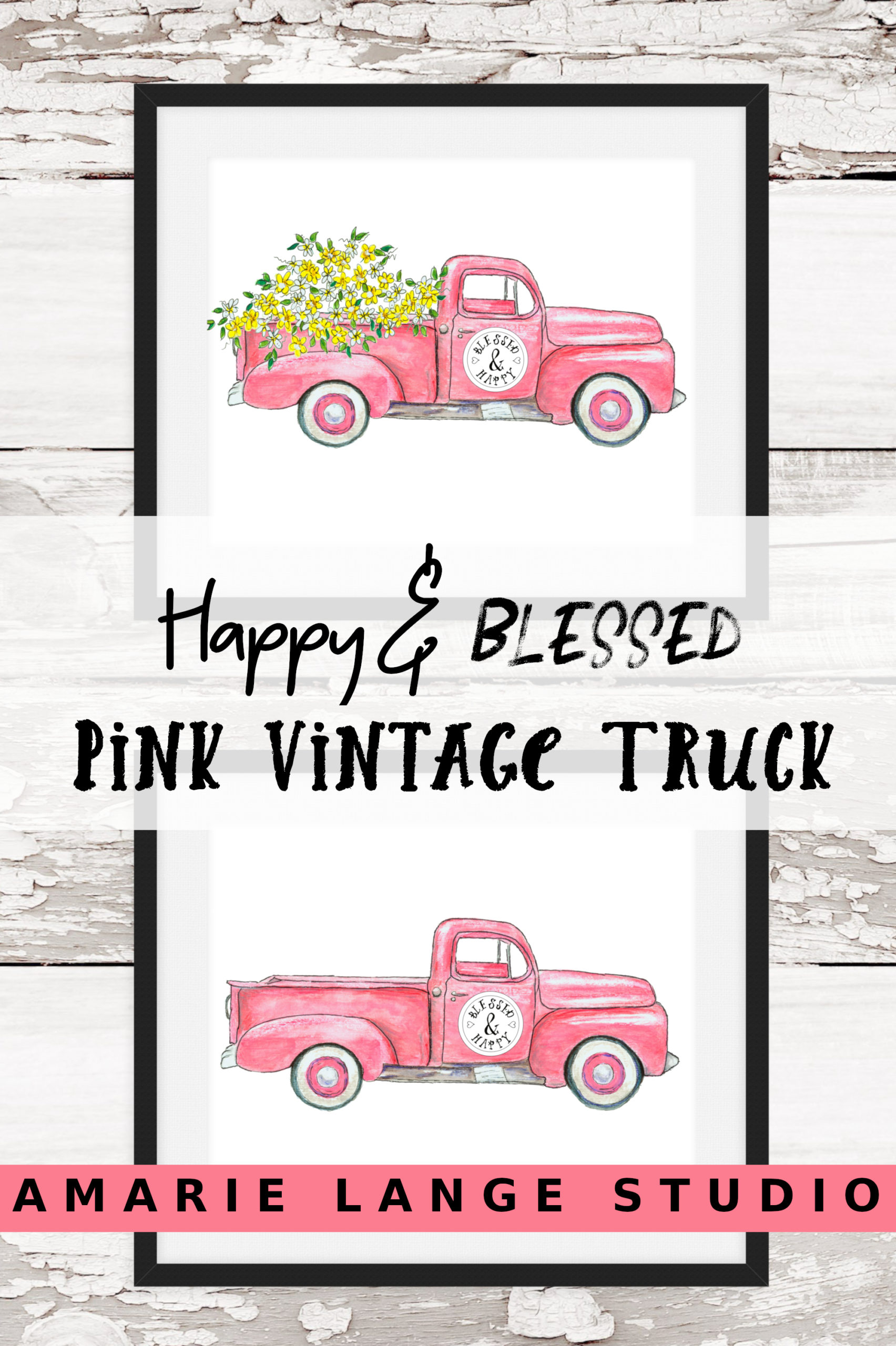 Drawing Pink Vintage Trucks – 1 Step at a time - Amarie Lange Studio
